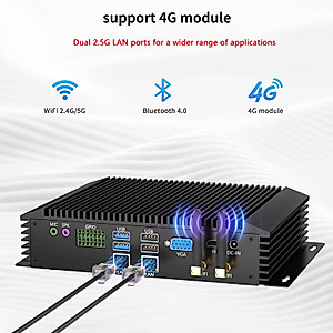 Kinupute Fanless Industrial PC, Mini Desktop Computer i7-7510U, Windows 10 Pro, 16G DDR4, 256G Msata SSD, Dual 2.5G LAN, 6xCOM RS232/RS485, HDMI/VGA, WiFi 5/BT4.0, Auto Power On, Full Metal Case