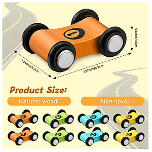 Sotiff 8 Pieces Wooden Mini Car Wood Race Car Track Ramp Replacement Toy Vehicle Play Sets for Toddlers Party Gift