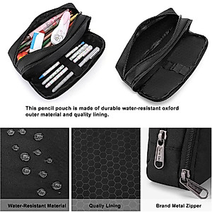 Della Gao Pencil Case for School Students Girls Boys Large Capacity Adult Pen Maker Pencil Pouch Office Organizer Simple Durable Multifunctional Pencil Bag Black