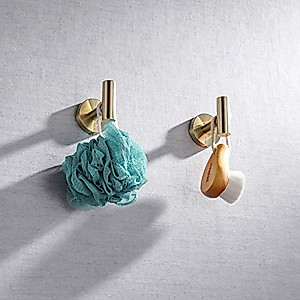 Miyili Brushed Gold Towel Hook SUS 304 Stainless Steel Coat/Robe Clothes Hook for Bath Kitchen Garage Wall Mounted 2 Pack, B01G2