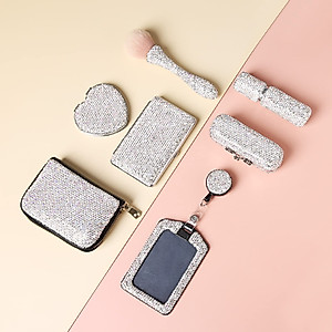 AsAlways RFID Rhinestone Credit Card Holder Multilayer Zipper Case Bling Crystal Slim Small Wallet for Women