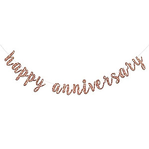 Happy Anniversary Banner for Birthday/Wedding Anniversary/Retirement Anniversary Party Decoration Supplies (Rose Gold Glitter)