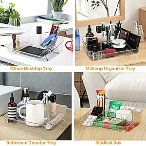 SUNFICON Makeup Tray Organizer Cosmetic Display Case Office Stationery Storage Holder Countertop Storage Unit Makeup Box for Bathroom Drawers,Vanities Office Desk,Washable Crystal Clear Acrylic