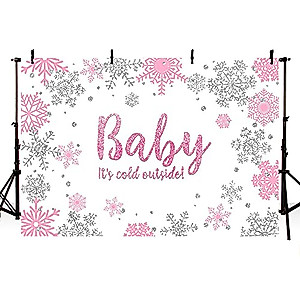 MEHOFOTO 8x6ft Winter Girl Baby Shower Photo Background Props Snowflakes Pink and Silver Backdrops Party Decoration Baby It's Cold Outside Photo Photo Banner for Dessert Table Supplies