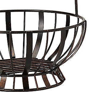 Gourmet Basics by Mikasa Band and Stripe Metal Fruit Basket with Banana Hook, Antique Black