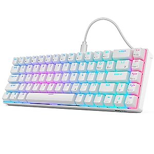 RK ROYAL KLUDGE RK68 (RK855) Wired 65% Mechanical Keyboard, RGB Backlit Ultra-Compact 60% Layout 68 Keys Gaming Keyboard, Hot Swappable Keyboard with Stand-Alone Arrow/Control Keys, Blue Switch, White
