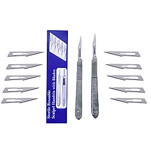 Surgiskill Pack of 2 Scalpel Handle # 3 and 10 Pcs. Scalpel Blades #11, Best for Craft Card Making, Cutter Podiatry, Dermaplaning, Dental, Medical & Vet Students