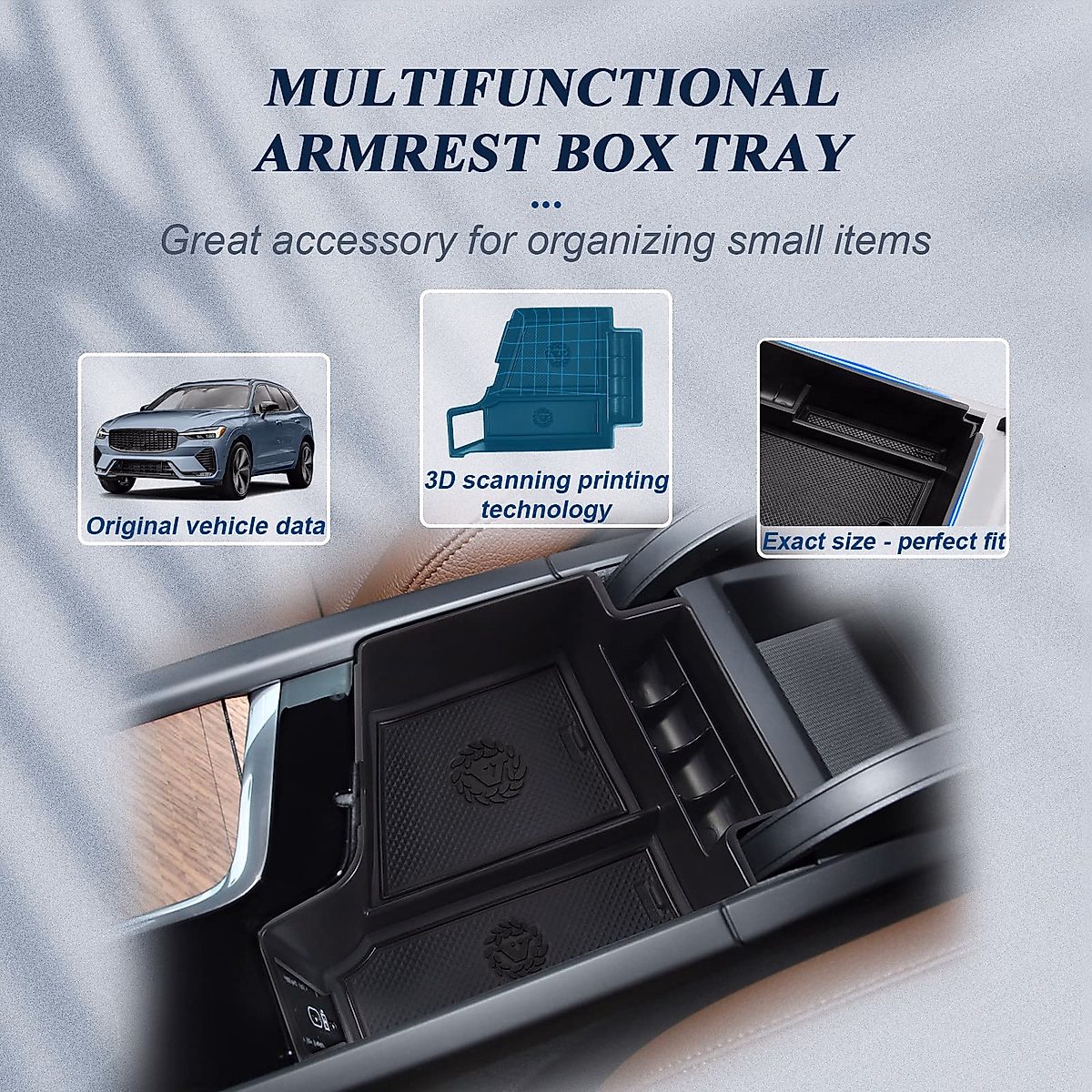 BIBIBO 2023 2024 XC60 XC90 S90 V90 Center Console Organizer for 2018-2023 2024 Volvo XC60 V60 S60 S90 V90 XC90 Insert Armrest Storage Box Tray,2022 XC60 Accessories Glove Pallet Organizer (Black-Trim)