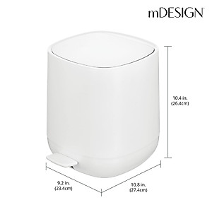 mDesign Plastic 1.3 Gallon/5 Liter Trash Can Waste Basket for Bathroom with Lid, Step Pedal Dustbin, and Removable Liner Bucket - Small Garbage Bin for Bathroom, Bedroom, or Office - White