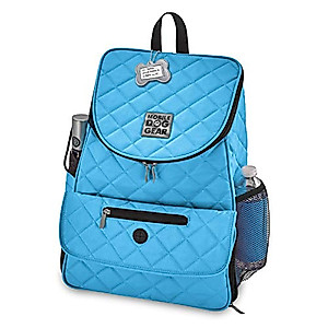 Mobile Dog Gear, Dog Travel Bag, Deluxe Quilted Weekender Backpack, Includes Lined Food Carriers and 2 Collapsible Dog Bowl, Light Blue