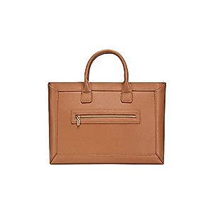 Daisy Rose Tote Shoulder Bag with Front Zipper - PU Vegan Leather - BROWN