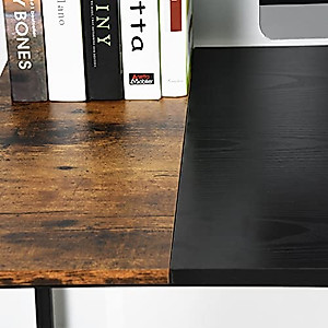 FurnitureR 55 inch Study Writing Table with Storage Shelves Space Saving for Home Office, Modern Style PC Metal Frame Computer Desk, Black&Brown