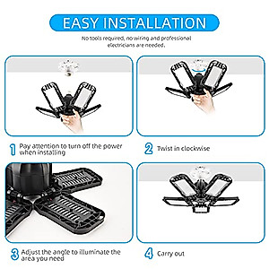 LED Garage Light, Ultra Bright Garage Lights Ceiling Led 360° Illuminator, 100W 12000LM 6500K Deformable LED Garage Ceiling Lights with 5 Adjustable Panels E26/E27 for Garage Basement Bay Workshop