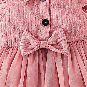 Toddler Baby Girls Patchwork Gauze Bow Vest Princess Dress Ruffled Fly Sleeveless A-line Skirt Infant Outfits (Pink,6-9 M,Unisex,Big Kid,US,Age,6 Months,9 Months)