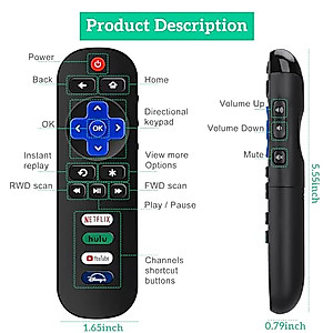 Pack of 2 Replaced Remote Control for Roku TVs, Compatible with TCL/Hisense/Onn/Insignia/Sharp/Westinghouse/Element/JVC Roku Smart TV, Replacement Remote with Netflix/Disney+/Hulu/Prime Video Buttons