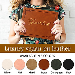 Elegant Wedding Guest Book-8x10 Inch Brown, Hardcover Guest Book Wedding Reception, Polaroid Guest Book for Wedding and Special Events 120 Pages for Wedding Sign in and Photos