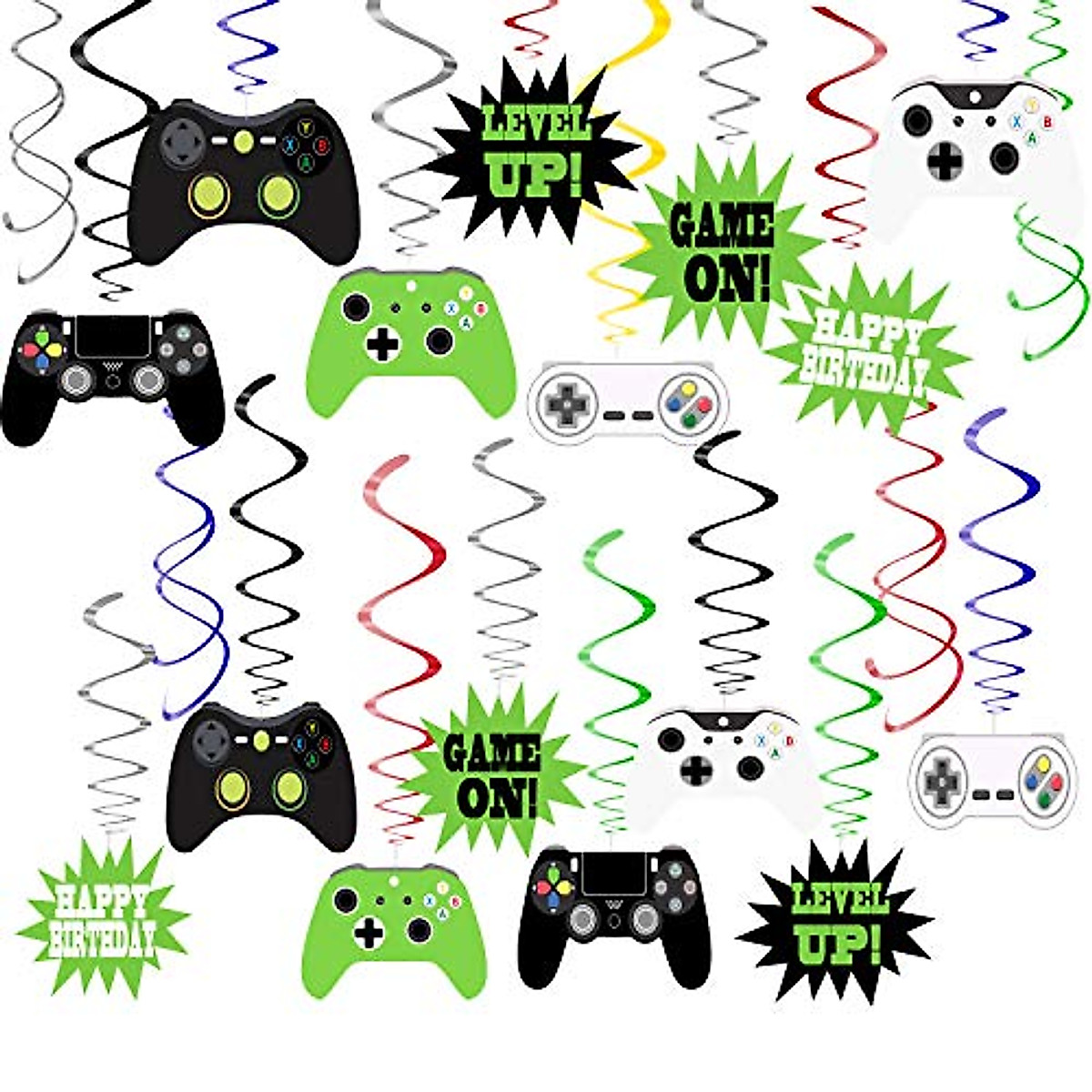Video Game Decorations-48Pcs Video Game Party Decorations Game on Hanging Swirls Video Game Party Supplies