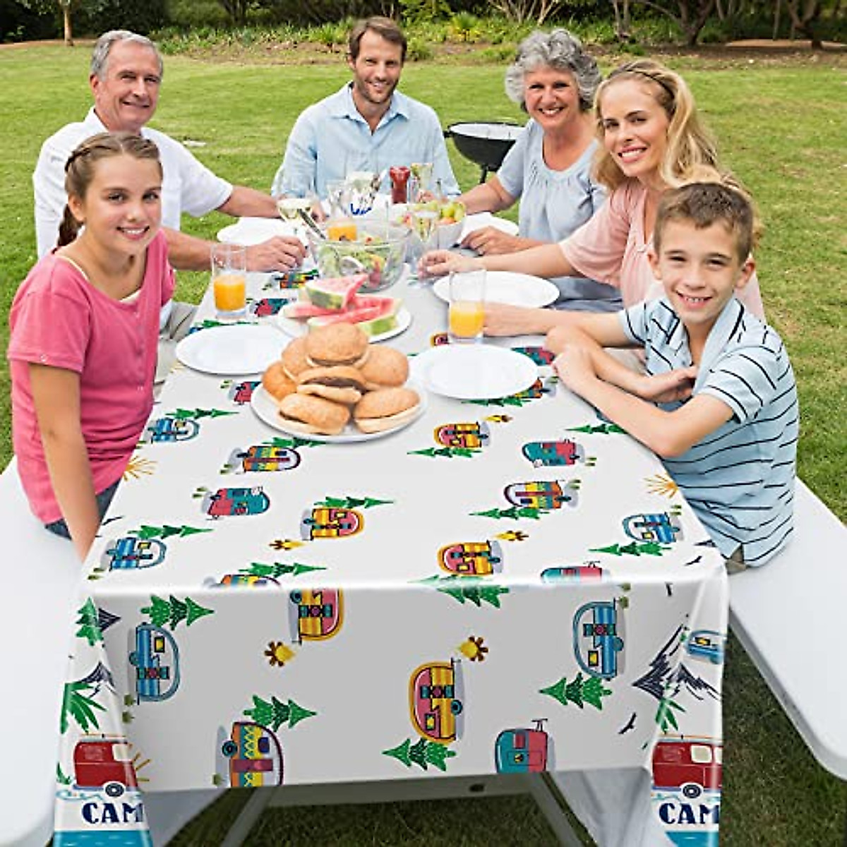 3 Pack Camping Tablecloth Camping Picnic Table Covers Rectangular Camping Backdrop Table Cloth Camping Trails Tablecloth Camping Vintage Style Plastic Tablecloth for Party Table Decor, 108 x 54 Inch