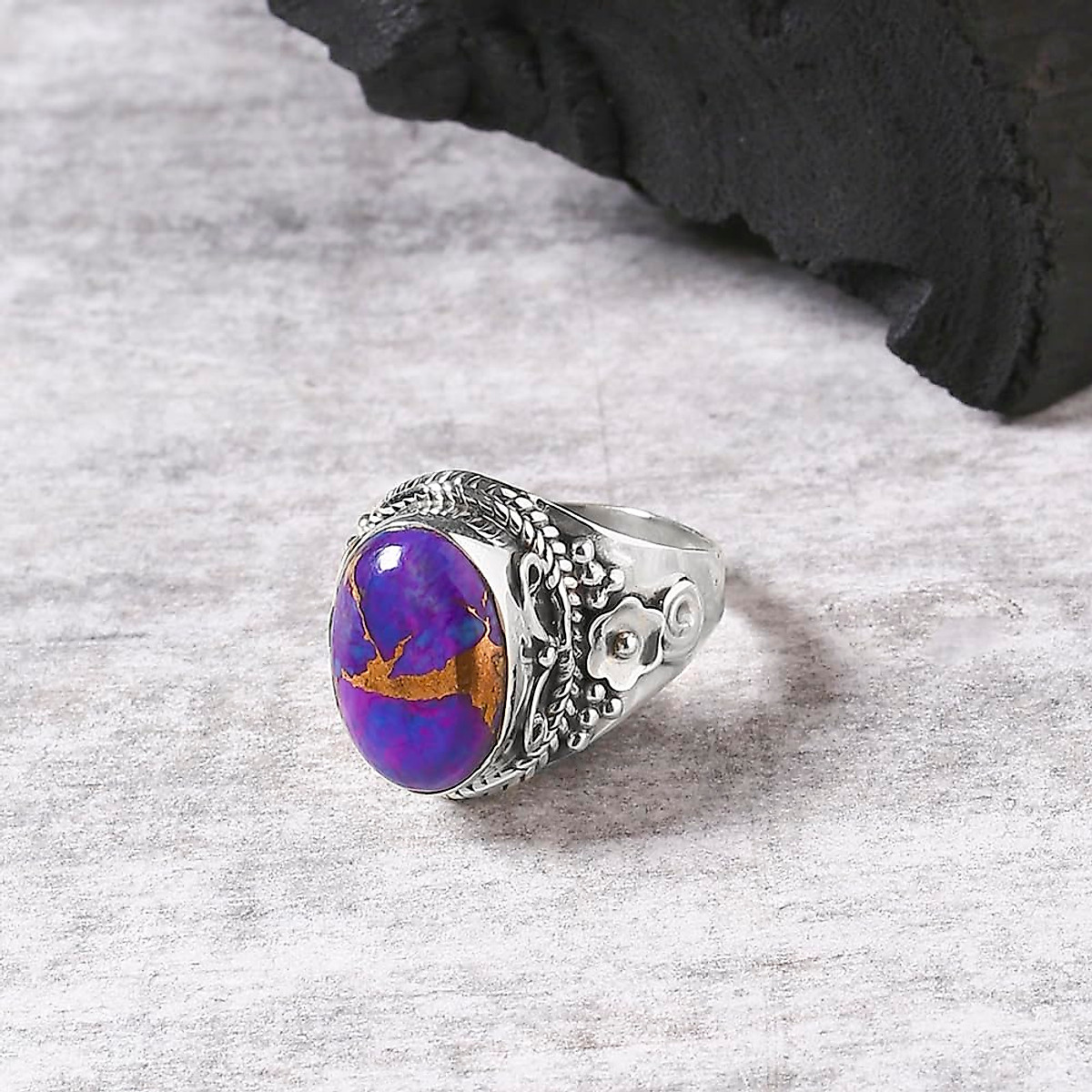 YoTreasure Purple Copper Turquoise Solid 925 Sterling Silver Chunky Ring Jewelry