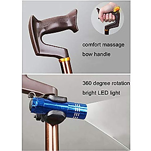 Heavy Duty Walking Cane with Folding Seat 440 lbs Capacity Adjustable Canes with Seats for Heavy Weight Thick Aluminum Alloy Cane Stool Seat Chairs (Brown with LED Light)