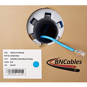 550MHZ CAT6 Plenum Cable 1000ft Blue, 23AWG 4Pair, Solid Network Cable Unshielded Twisted Pair (UTP), Available in Blue, White, Yellow, Gray, Purple, Green & Black (Blue)