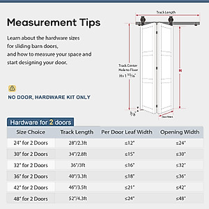 EaseLife 30" Bi-folding Sliding Barn Door Hardware Track Kit for 2 Closet Door,Top Mount Roller,Heavy Duty,Slide Smoothly Quietly,Easy Install,Black,No Door (Track Length 34" for Double 15" Wide Door)