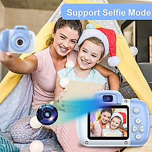 Goopow Mini Kids Camera Toys for 3 4 5 6 7 8 Year Old Girls Boys, Toddler Children Digital Video Camcorder Camera, Best Chritmas Birthday Festival Gift for Kids - 32G SD Card Included NK-Lightblue