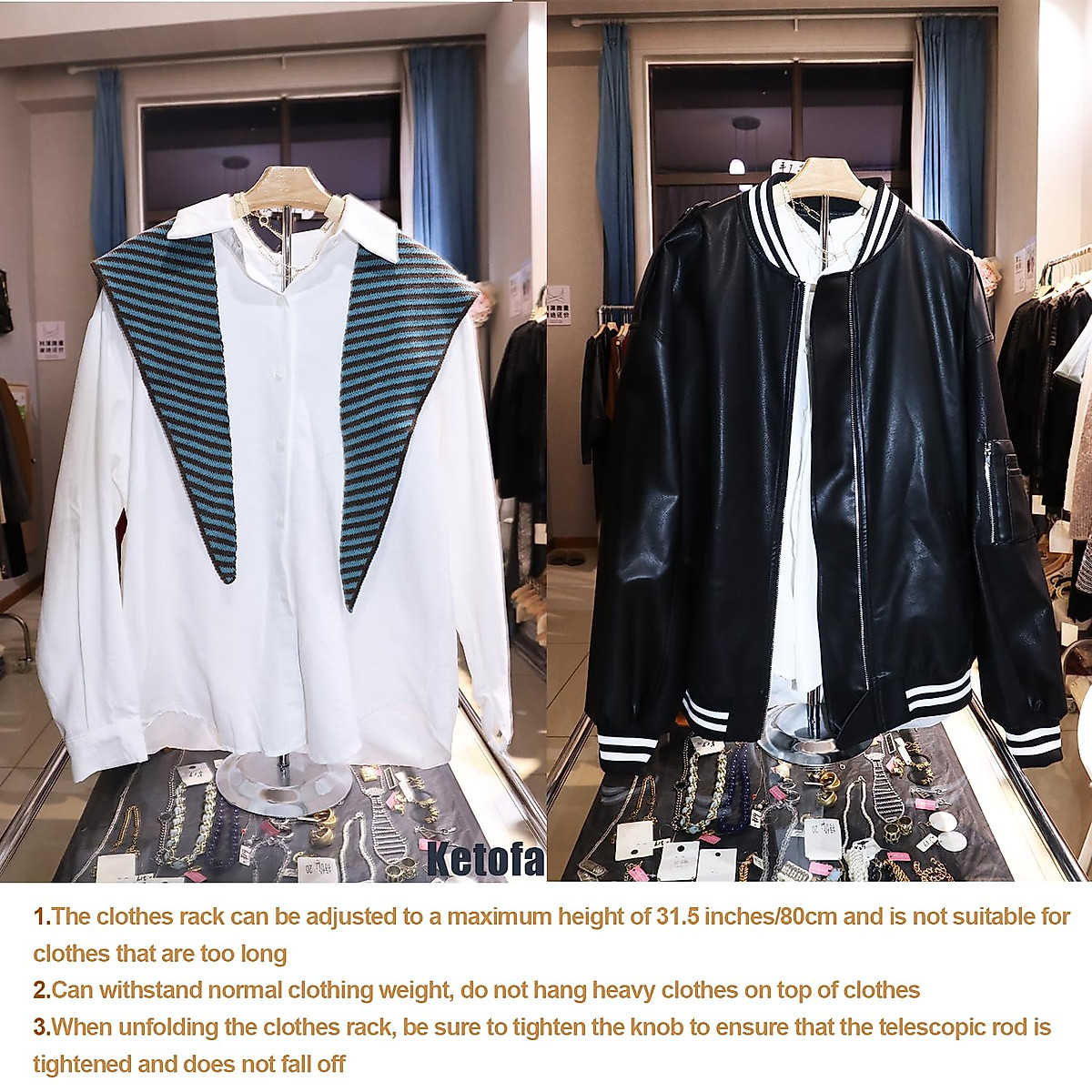 𝟐 𝐏𝐜𝐬 Adjustable T Shirt Display Adult/Child Flexible Shoulder Stand Shirt Rack for Vendors, Portable Hanging Metal Clothing Display, Garment Hanger Rack Coat Holder for Retail -31.5 Inch Height