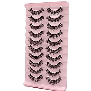 Russian Strip Lashes that look like extensions, D Curl Fluffy False Eyelashes, 10 Pairs Wispy Natural Fake Lashes Pack(D03)