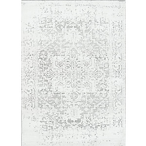 Auemtyn Area Rug, 8x10 Washable Rug for Living Room, Non-Shedding Vintage Rug with Non-Slip Backing, Stain Resistant Distressed Farmhouse Rug for Bedroom(8'x10',White/Silver)