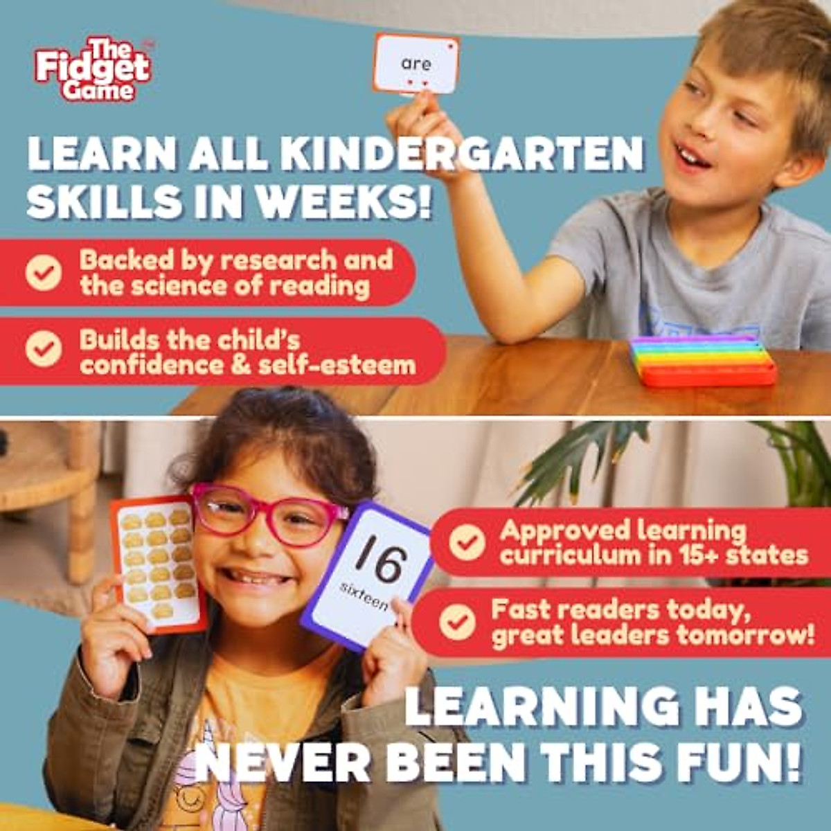 The Fidget Game Kindergarten Learning Bundle - Learn to Read in Weeks, Master 500 Flash Cards - High-Frequency Dolch Sight Words, Numbers, Addition & Subtraction & Shapes - for Pre-K to Grade 3