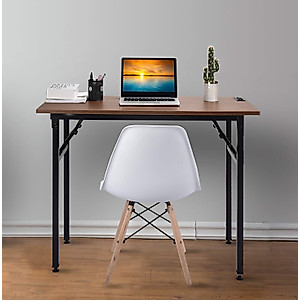 Frylr Small Folding Computer Desk 31.5''LX 15.7''X 29'' with 2 Power Sockets and 2.1A USB Charging Ports, Home Office Desk Portable Writing Desks for Small Space, Foldable Desk, Walnut
