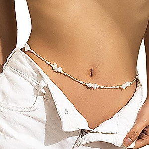 African Opal Beads Waist Chain Elastic Seed Beads Belly Body Chain Summer Beach Waist Jewelry Beads Bracelet Beads Anklet Body Accessories for Women (Color 3)