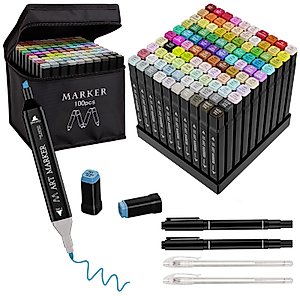 ATDOALL Alcohol Markers Set, 100 Colors Dual Tip Art Markers, Alcohol Based Markers for Kids Sketching Adult Coloring, Permanent Drawing Markers with Case and Holders
