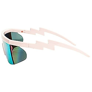 ShadyVEU Semi Rimless Neon Rainbow Sunglasses Mirrored Lens UV Protection 80s Retro Rave Shades Crooked ZigZag Bolt Arm (Light Pink Frame/Pink Lens)
