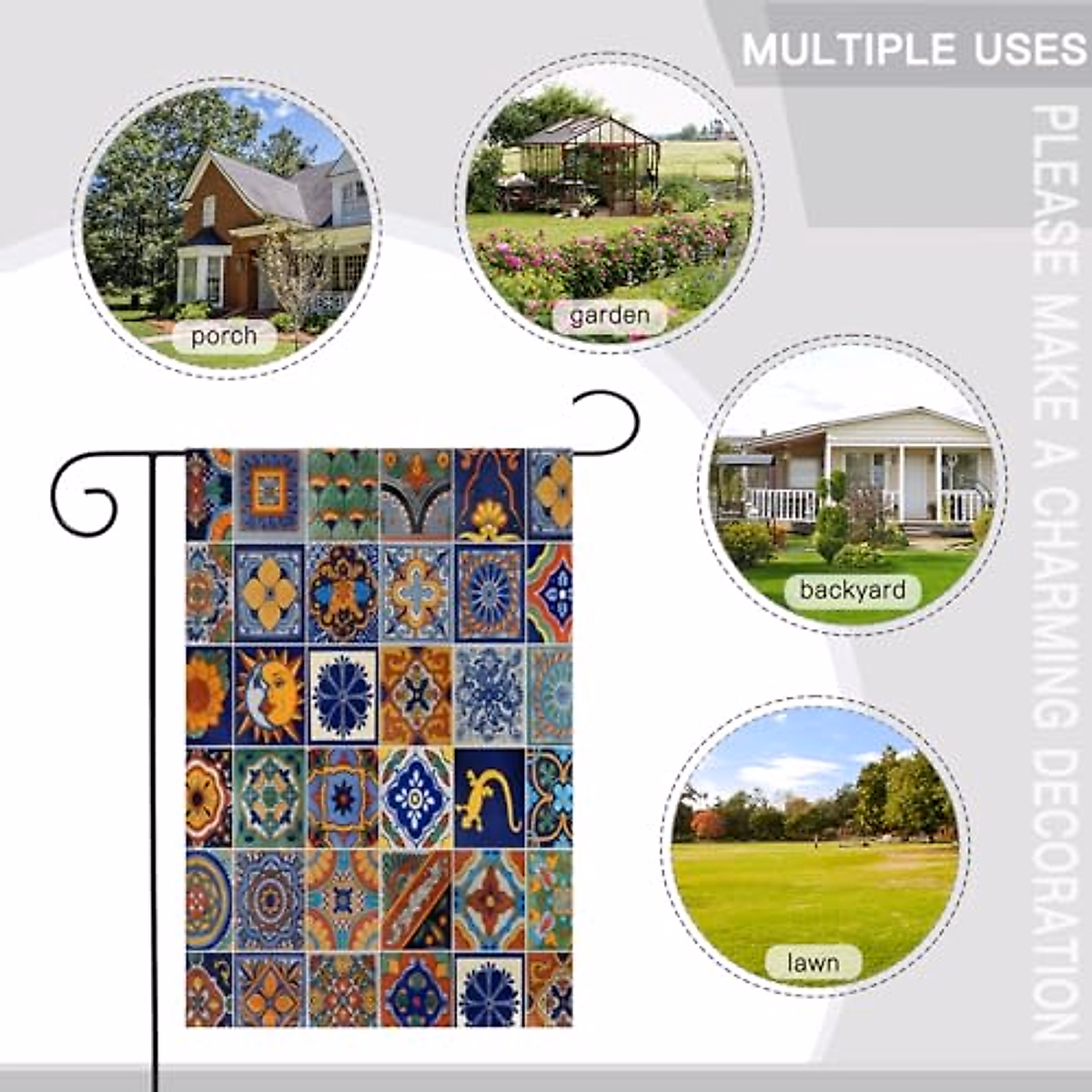 Double-sided garden flag Mexican Talavera Ceramic Tile Pattern Ethnic Folk Outdoor Flag Garden Flag Yard Outdoor Decoration （12×18in）.
