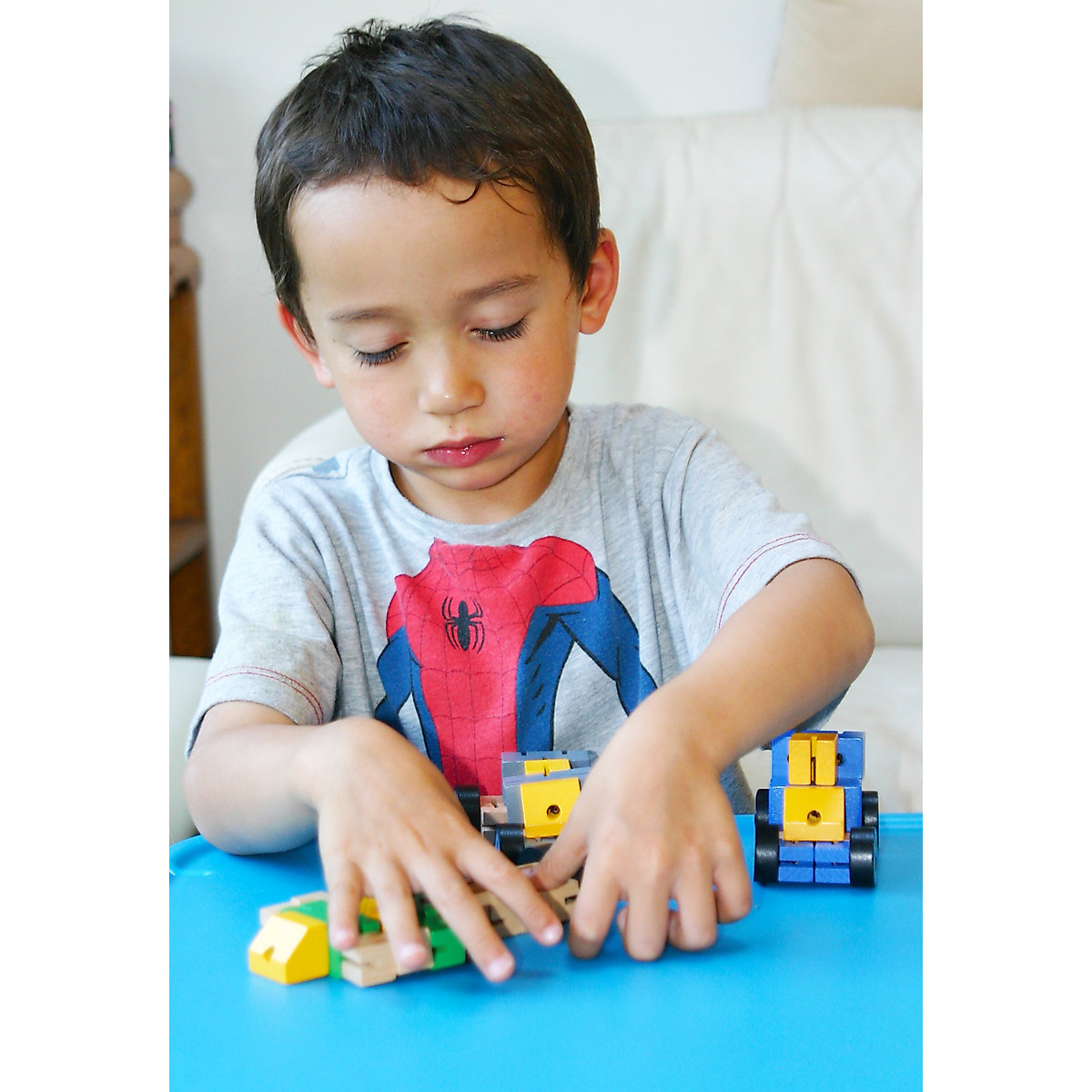 TOWO Wooden Transforming Vehicle Robot - Transfigures Toys for Travel Toys - Construction Toys Building Set - Wooden Transforming Toys 3 Year Old Boys Girls Holiday -Stocking Fillers Stuffers -Red