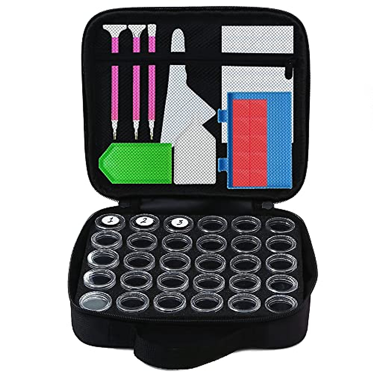 SHUIBIAN 30 Slot Diamond Painting Storage Containers, Diamond Painting Accessories, 5D Diamond Painting Kits with Tools, Shockproof Jars Suitable for DIY Art Craft Jewelry Bead Rhinestones Organizer