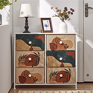 EnHomee Dresser, Cute Dresser for Bedroom, Small Dressers for Bedroom, 6 Drawer Dresser for Closet, Boho Dresser with Fabric Drawers, Bedroom Dressers & Chests of Drawers, Wooden Top