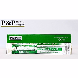 Disposable Scalpels Sterile Surgical Blade Size 12 Stainless Steel with Plastic Handle & Metric Line Individually Foil Wrapped Box of 10