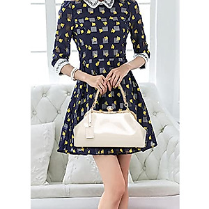 YAQUNICER Tote Bag Patent Leather Handbag for Women Top Handle Evening Bag Wedding Retro Purse-White