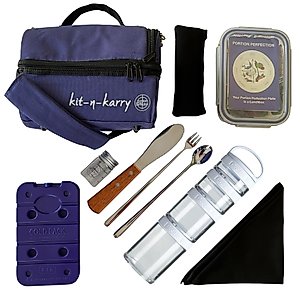 Kit-n-Karry Portion Control Containers with Lunch Bag Included - Lunchbox, Stackable Snack Containers, Insulated Pail, Ice Brick, Portable Cutlery Kit, Dressing Container and Napkin