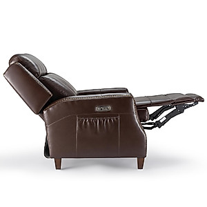 Brown Recliner Chair, Genuine Leather Recliner with Retro Rivet Design, High-Density Sponge, Power Recliner Chair for Living Room, Bedroom, Office, Home Theater