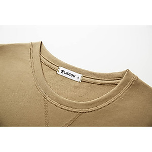 KLIEGOU Mens 100% Cotton Hipster Hip Hop Longline Crewneck T-Shirt Khaki M(66)