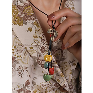MINACHI Bohemian Leaf and Colorful Heart Shape Beads Lariat Necklace, Long Jewelry for Women