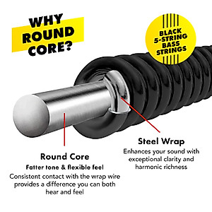 DR Strings Bass Strings, Black Beauties BASS Black Coated Nickel Plated Bass Guitar Strings on Round Core