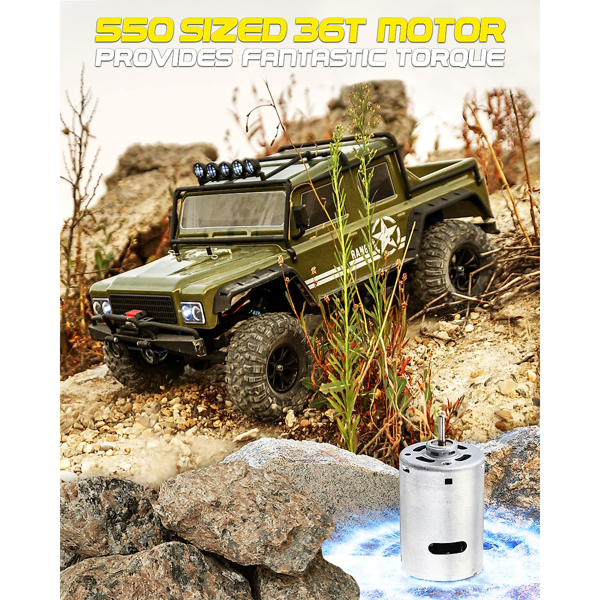 LAEGENDARY RC Crawler - 4x4 Offroad Truck for Adults - RC Rock Crawler, Fast Speed, Electric, Hobby Grade Car - 1:8 Scale, Brushed, Army Green