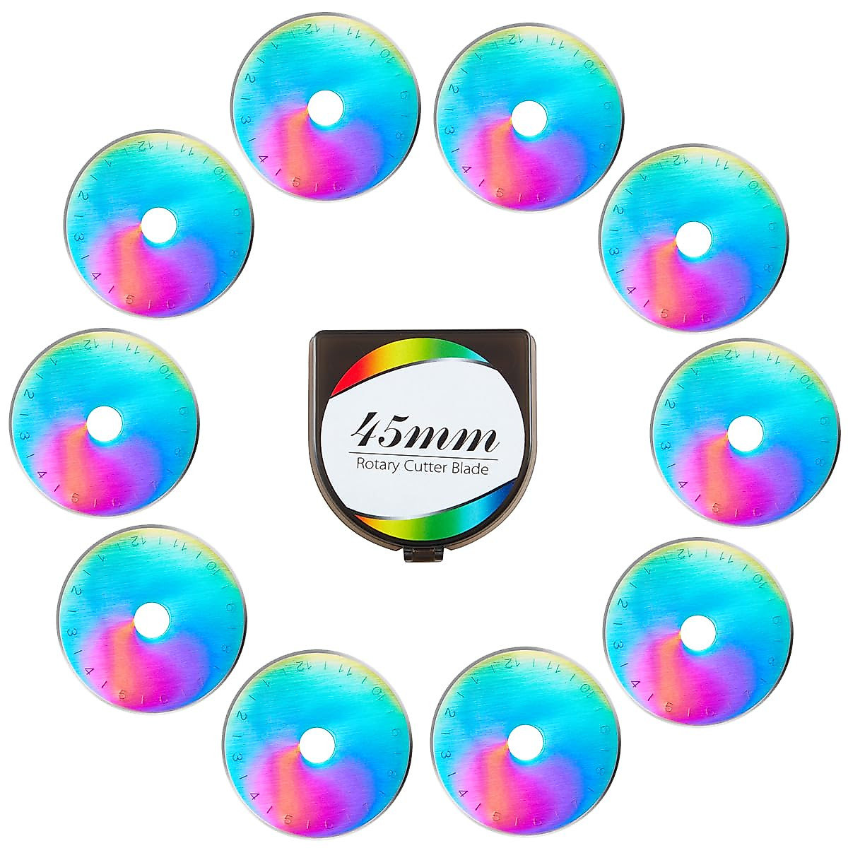 HEADLEY TOOLS 45mm Rotary Cutter Blades 10 Pack Fits Olfa, Fiskars, Replacement Rotary Blade for Arts Crafts Sewing, Rainbow