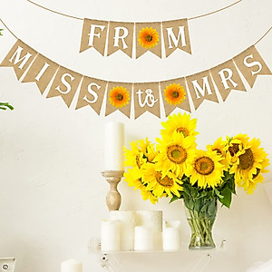 Doumeny From Miss to Mrs Burlap Banner Artificial Sunflower Bunting Garland Bridal Shower Party Banner Jute Wedding Bunting Banner for Bachelorette Engagement Announcement Anniversary Party Decoration