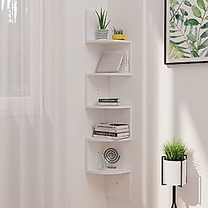 Wall Corner Shelf,Wall Decor,Floating Shelves,Wall Mounted Shelves,Storage Display Shelf,Shelving Rack,for Living Room,Bathroom,Office,White 7.5"x7.5"x48.4" Engineered Wood